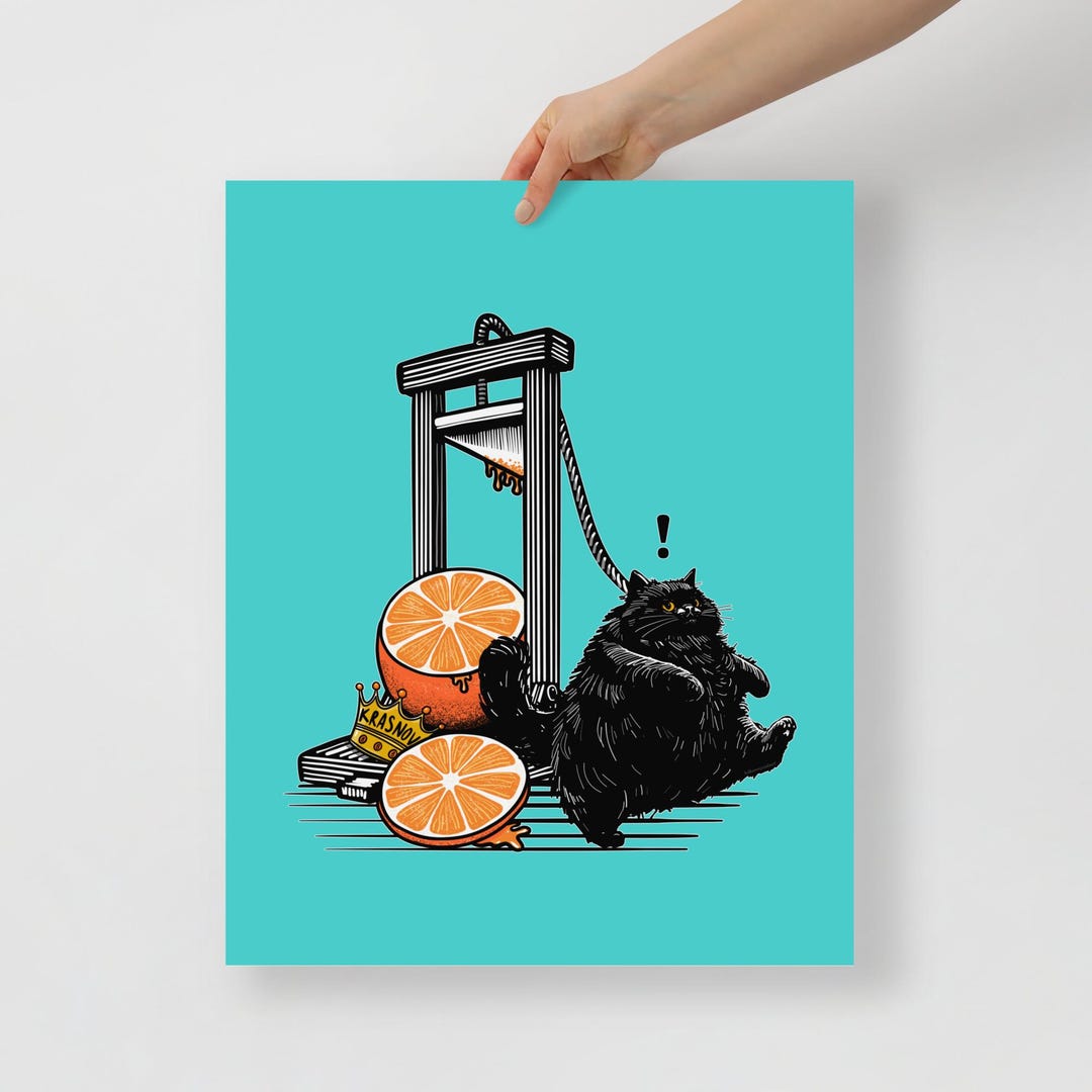 Oops! the Orange Slicer Chonky Black Cat Guillotine Illustration Art Poster - Etsy