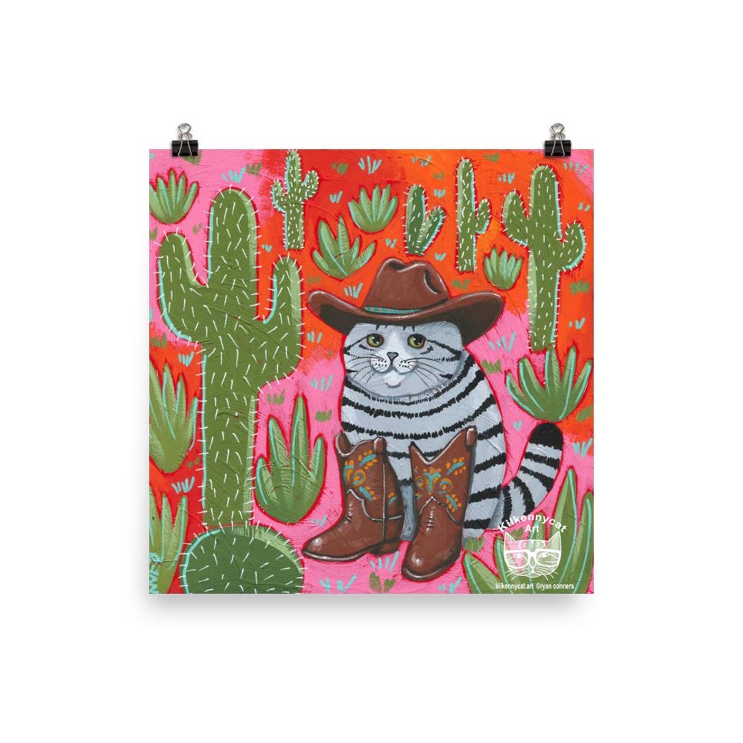 Chonky Cowboy Tabby Cat Wearing Cowboy Boots in the Desert Poster - Etsy