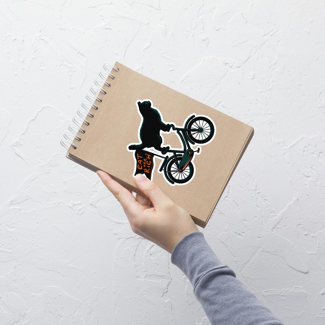 Eat the Rich Cat on A Bicycle Bubble-free Stickers - Etsy