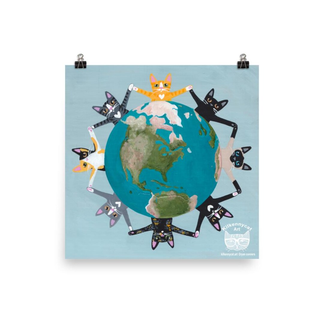 Earth Day Cats Around the Earth Poster - Etsy