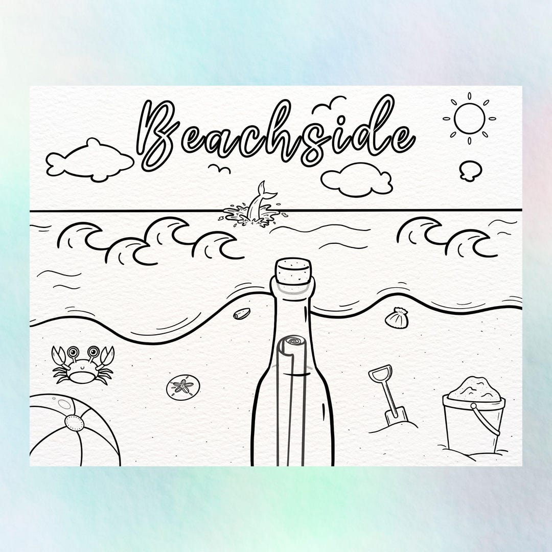 Beachside Summer Printable Coloring Page - Etsy