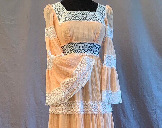 1970s Prom Dress Boho Style Creamsicle Orange Cotton and Lace - Etsy