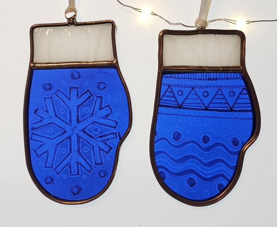 Hand-painted Stained Glass Mitten Ornaments - Etsy