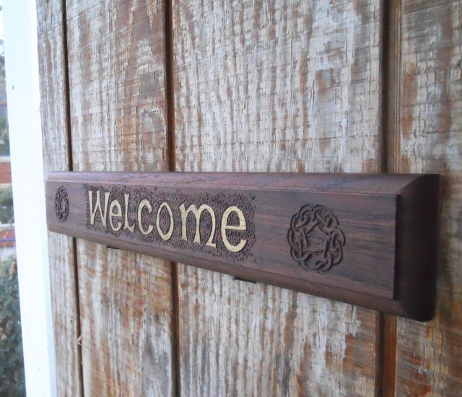 Carved Walnut Celtic Welcome Sign - Etsy
