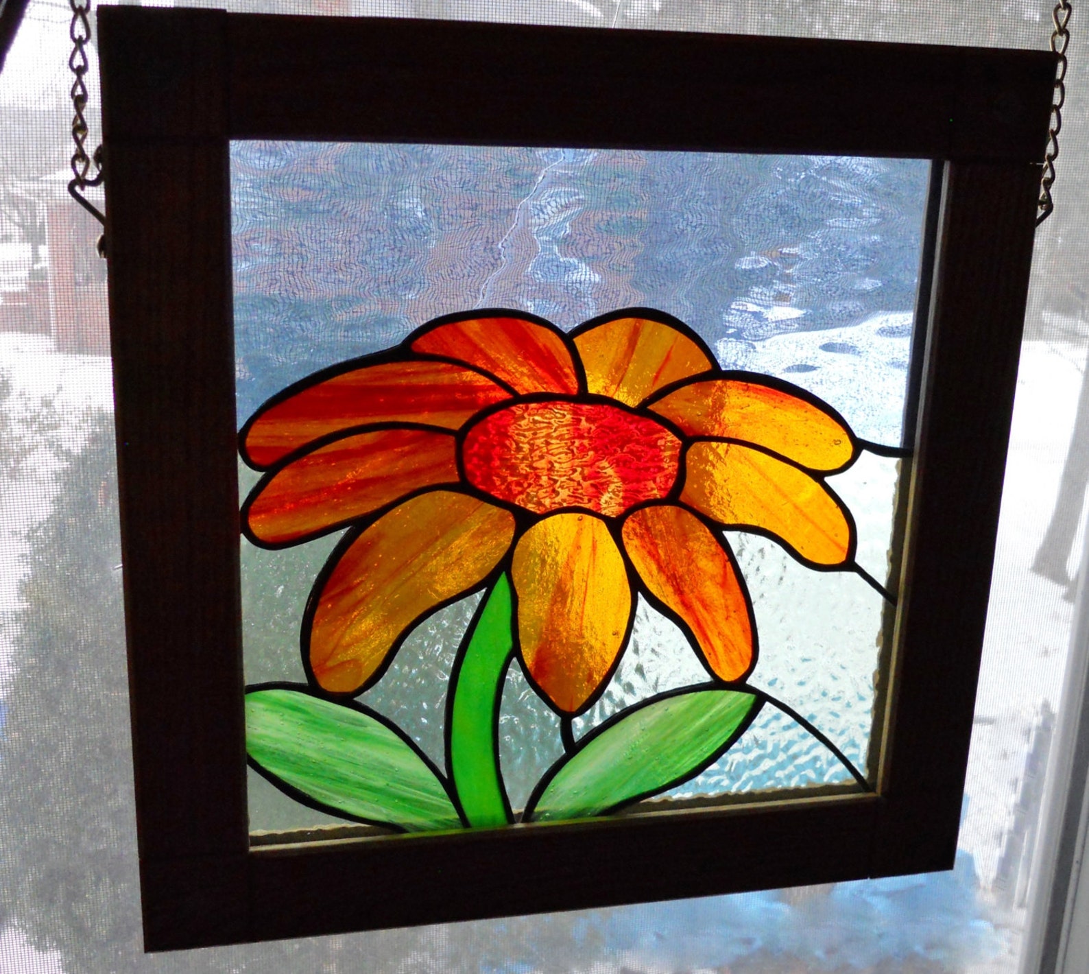 Daisy Stained Glass Panel, Framed in Oak - Etsy