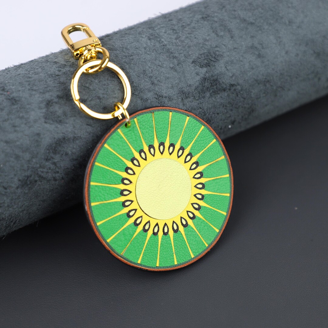 Chevre Leather Kiwi Bag Charm: Handmade Tropical Fruit Keychain - Etsy
