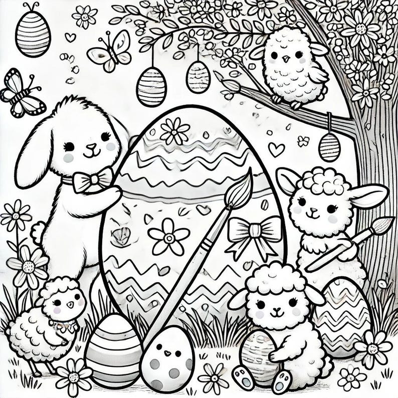 Easter Coloring Book for Kids - 70 Cute Printable Pages - Happy Bunny ...