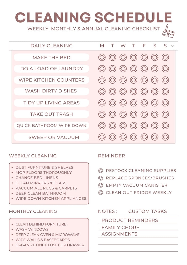 Printable Cleaning Schedule Planner | Daily, Weekly, Monthly Cleaning ...