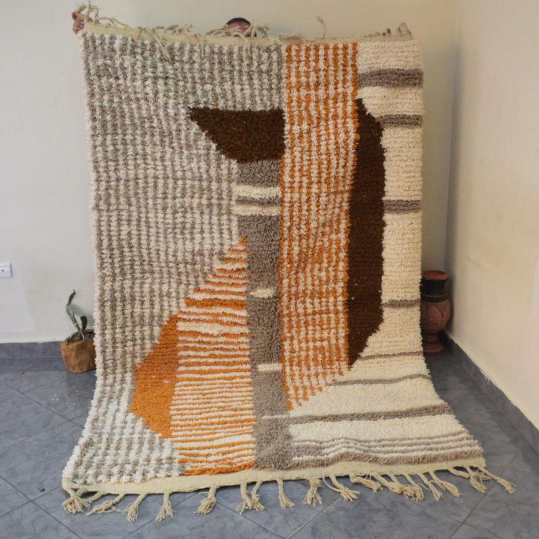 Tapis Berbère En Laine Fait Main : Tapis Marocain à Rayures Orange - Etsy