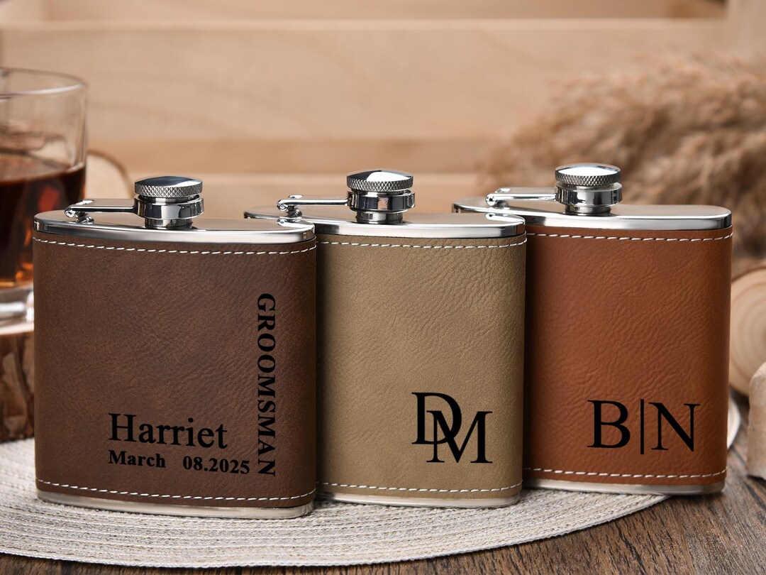 Personalized Leather Flask for Men, Custom Groomsman Leather Flask ...