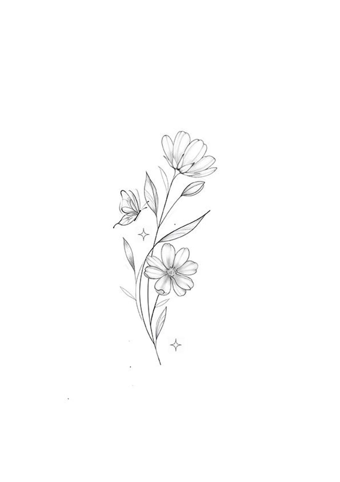 Fine Line Flowers Tattoo Design - Etsy
