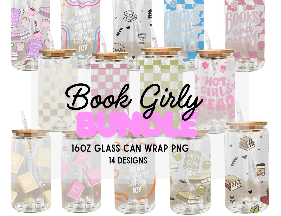 Bookish Glass Cup Wrap PNG Bundle | Glass Can Cup Wrap Bundles 14 ...