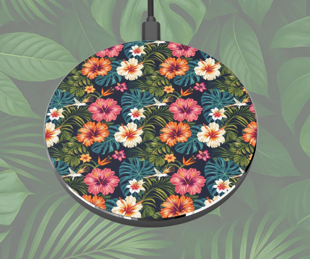Hibiscus Wireless Charger | Pink & Orange Floral Phone Charger ...