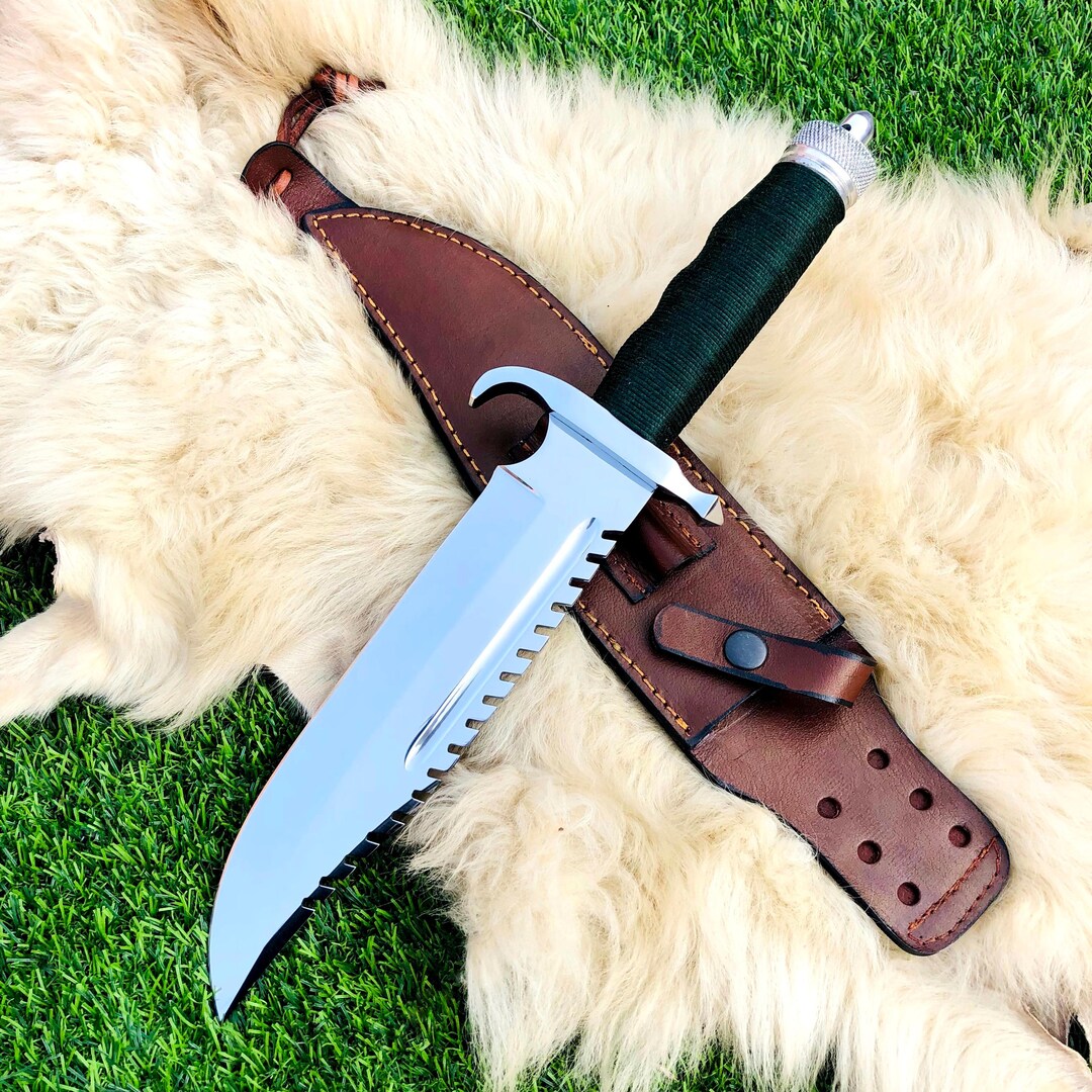 Custom Handmade Replica Rambo Bowie Knife, Hunting Knife With Leather ...
