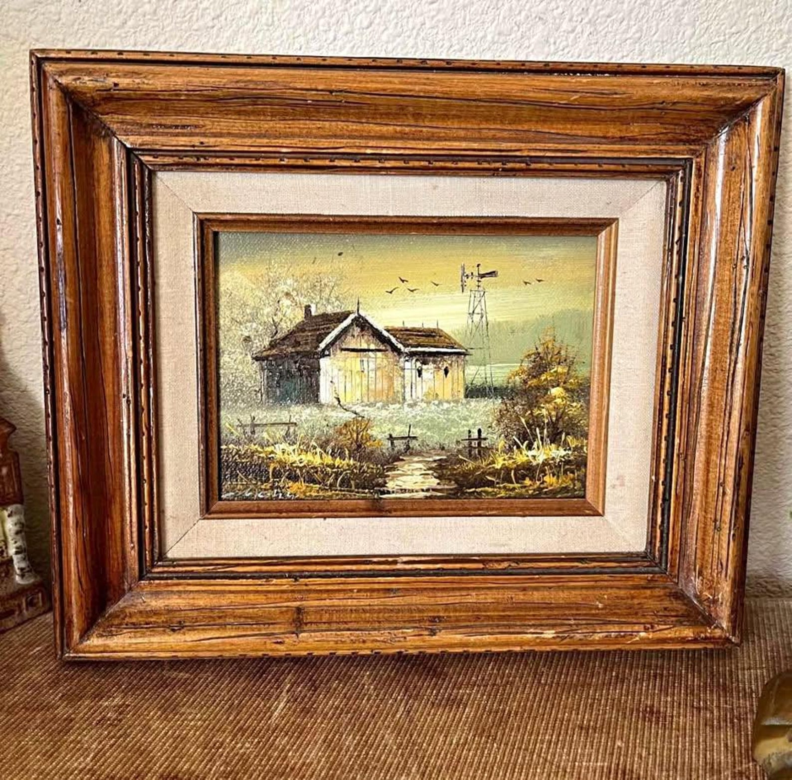 Vintage Rustic Farmhouse Oil Painting, Country Cottage Wall Art, Wooden ...