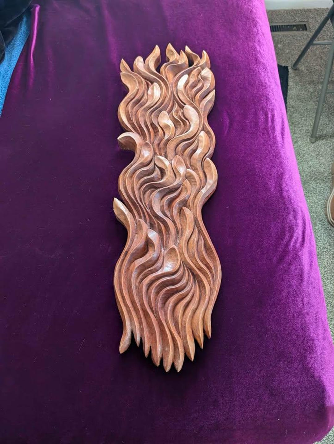 Mahogany Wood Flame Sculpture Wall Art – Hand-carved Abstract Organic ...