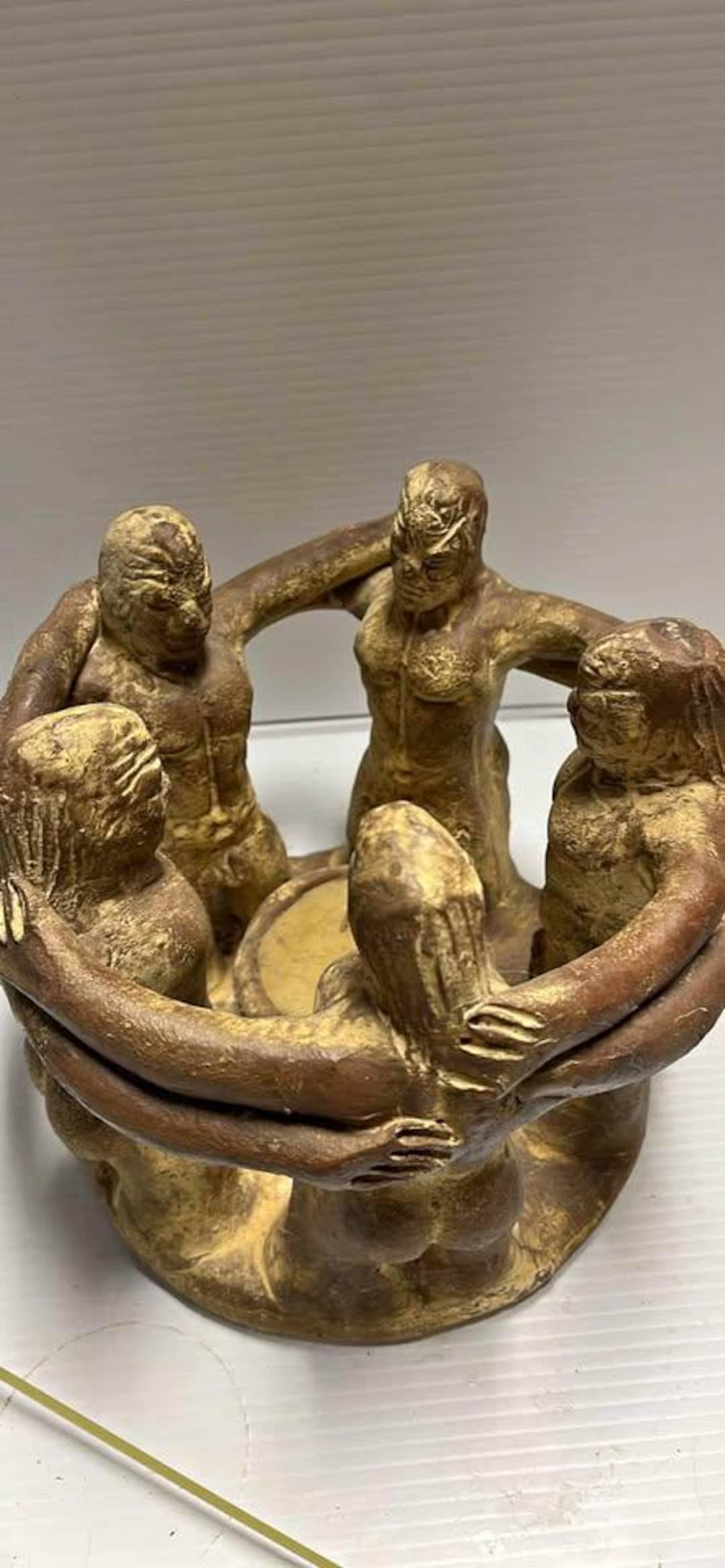 Handcrafted Clay Circle of Friends Sculpture, 6 Figures Holding Hands ...
