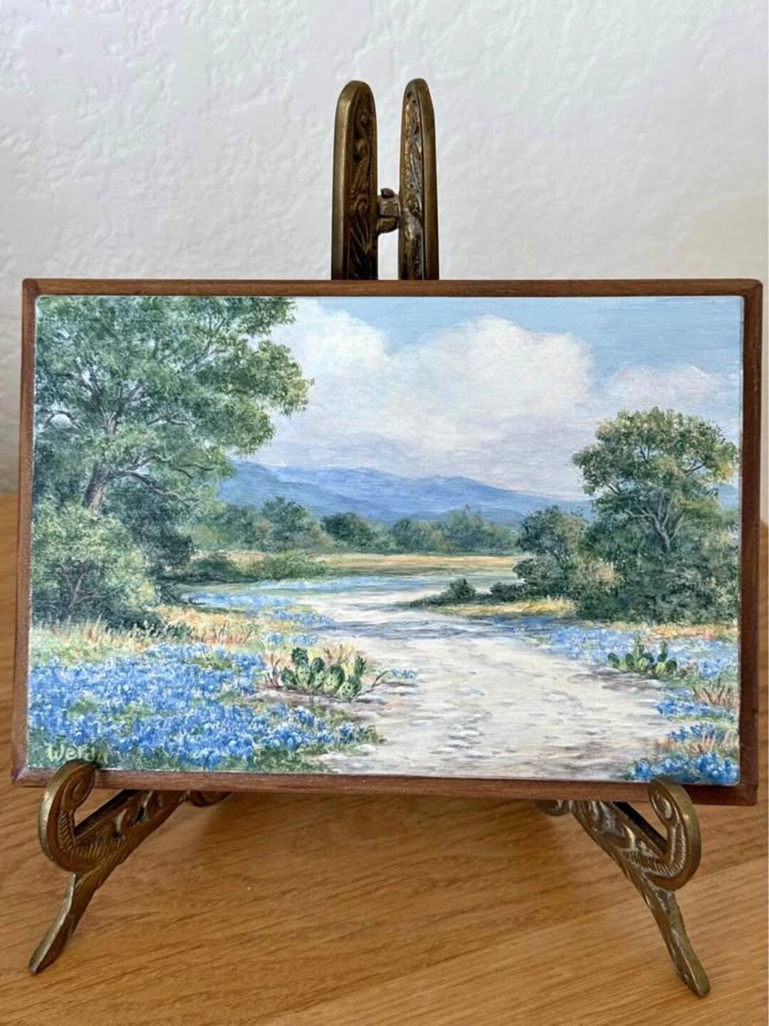 Vintage Bluebonnet Landscape Oil Painting, Texas Bluebonnet Painting ...