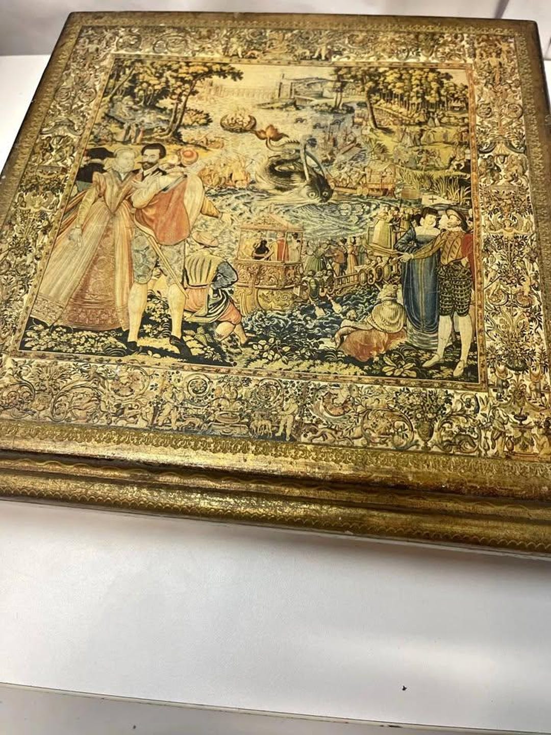 Vintage Jewelry Box, Renaissance Scene on Lid, Florentine Box, Trinket ...