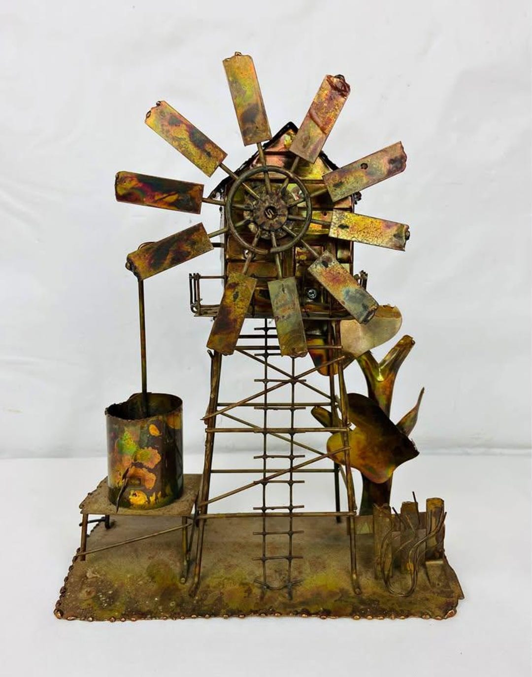 Vintage Metal Windmill Sculpture, Tin Rustic Folk Art, Copper Brass ...