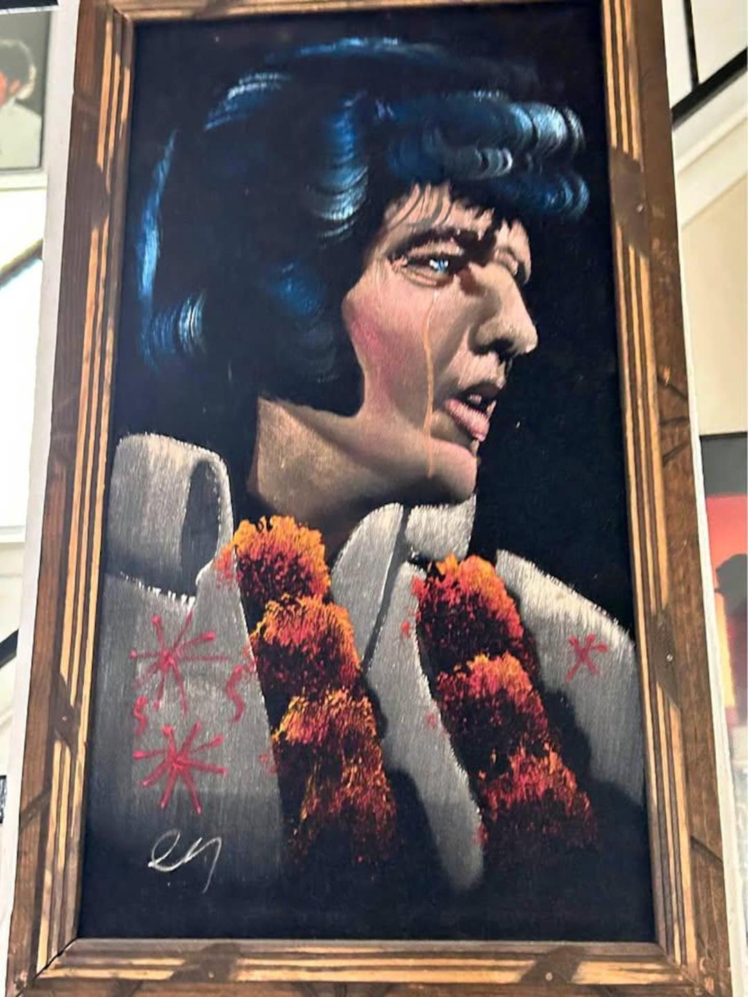 Vintage Art, Velvet Elvis Art, Black Velvet Painting, Wall Art, Framed ...