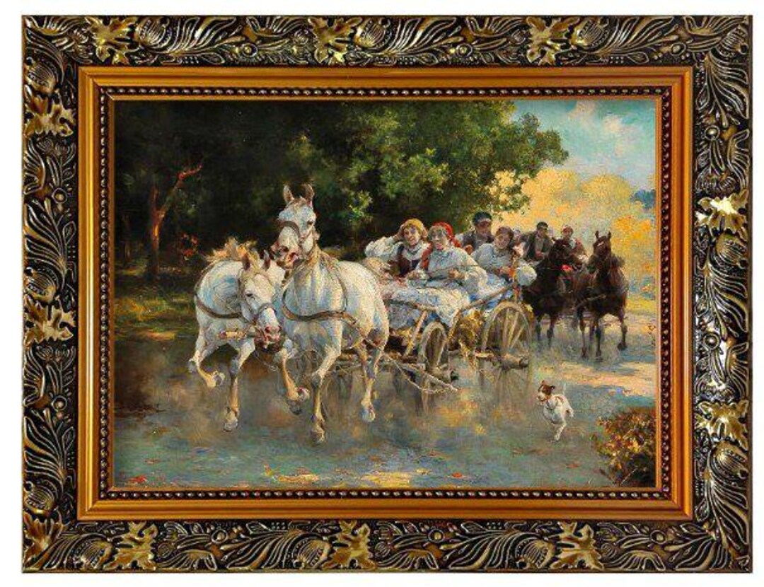 Vintage Horse Carriage Scene, Baroque Frame, Wall Art, Victorian Art ...