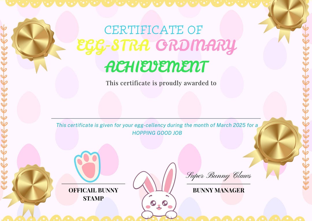 Easter Award Certificate - Etsy