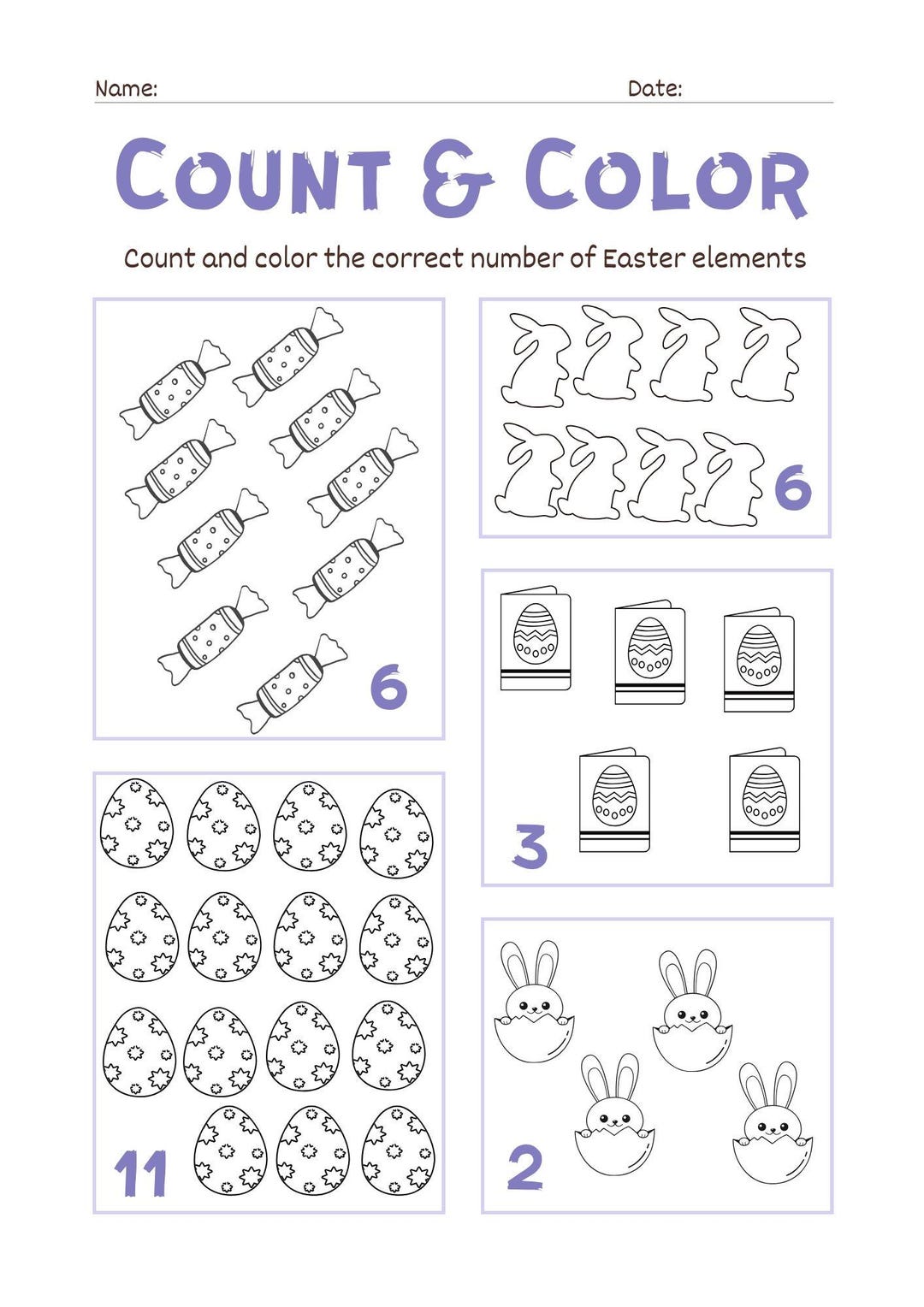 Easter Themed Count and Color Page - Etsy