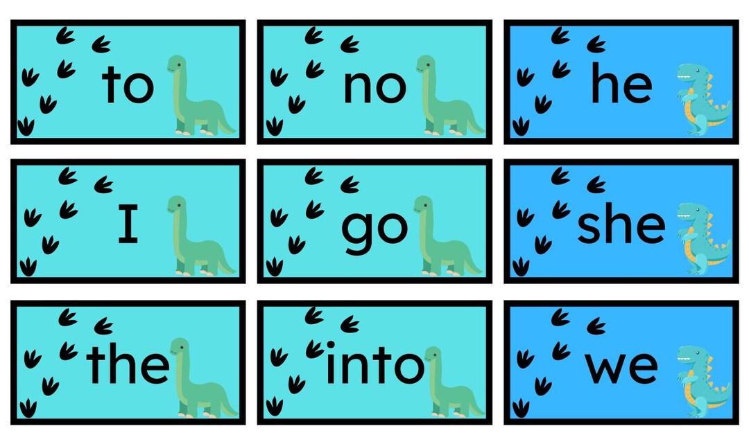 Tricky Words Flashcards Dinosaur Theme - Etsy