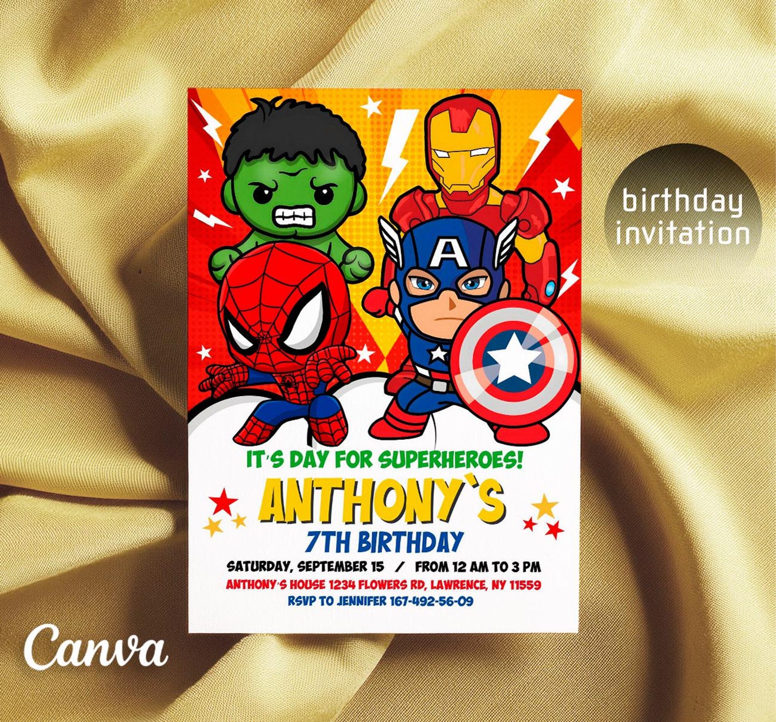 Printable Boy Birthday Invite, Super Hero Editable Party Invitation ...