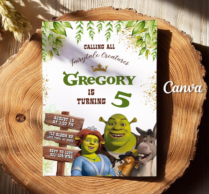 Shrek Birthday Invitation, Printable Shrek Invitation, Fiona Party ...