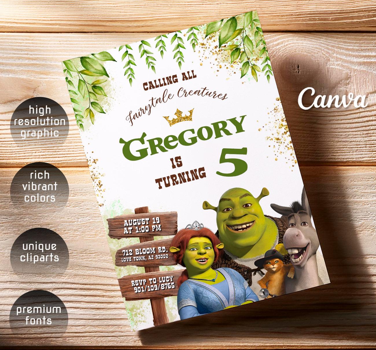 Shrek Birthday Invitation, Printable Shrek Invitation, Fiona Party ...