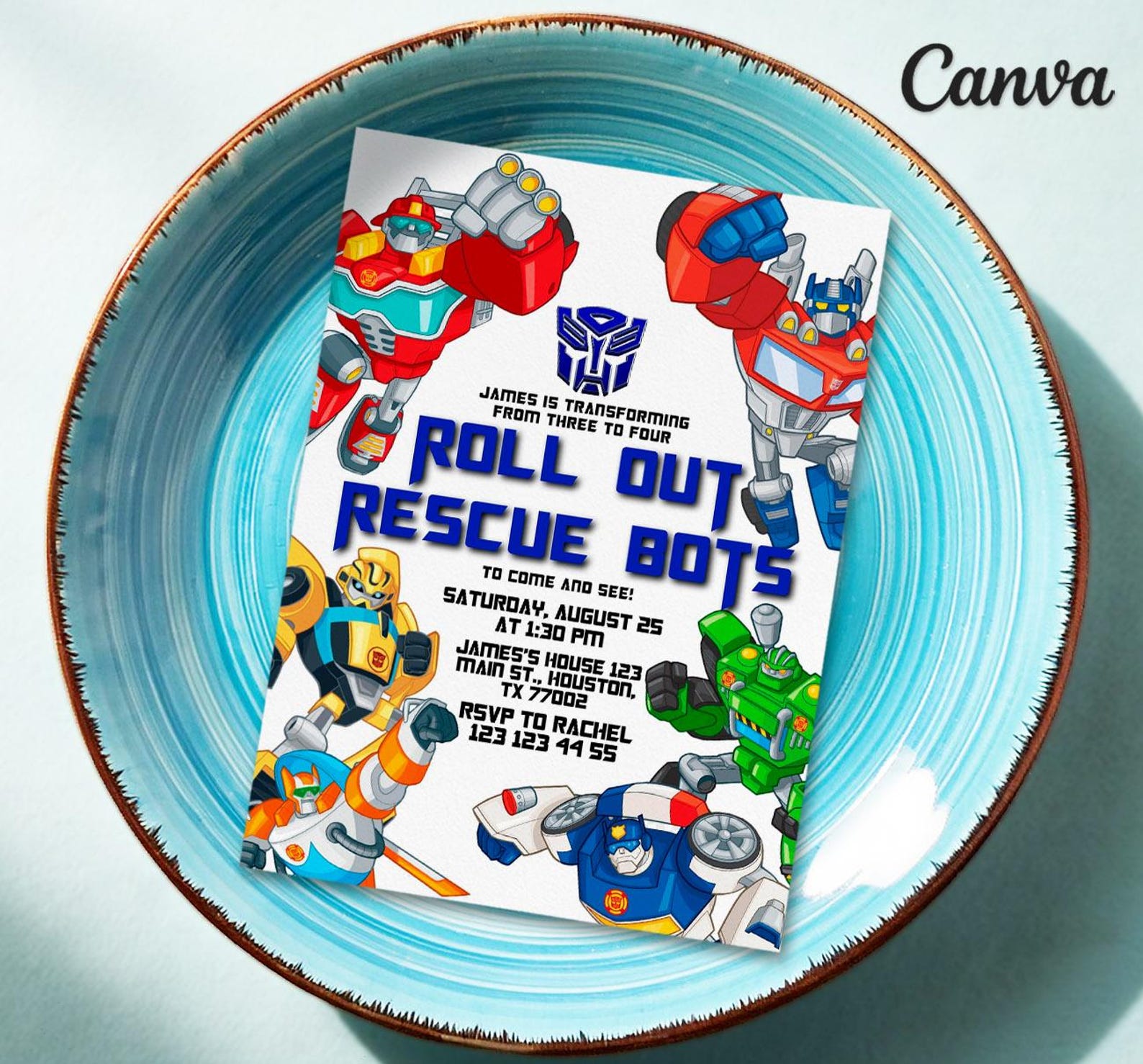 Printable Rescue Bots Birthday Invitation, Optimus Prime Invite ...