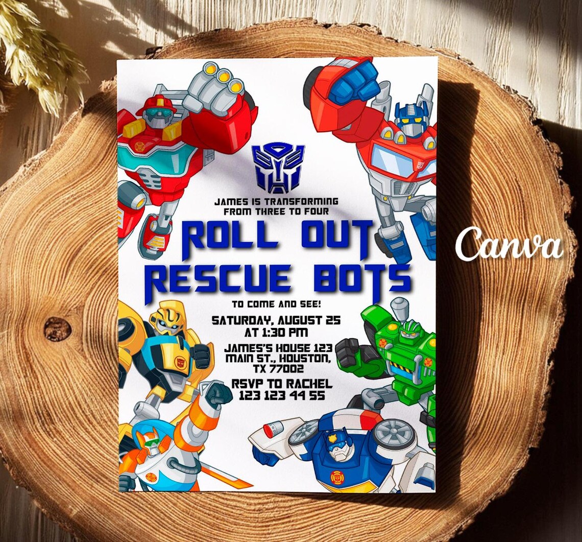 Printable Rescue Bots Birthday Invitation, Optimus Prime Invite ...