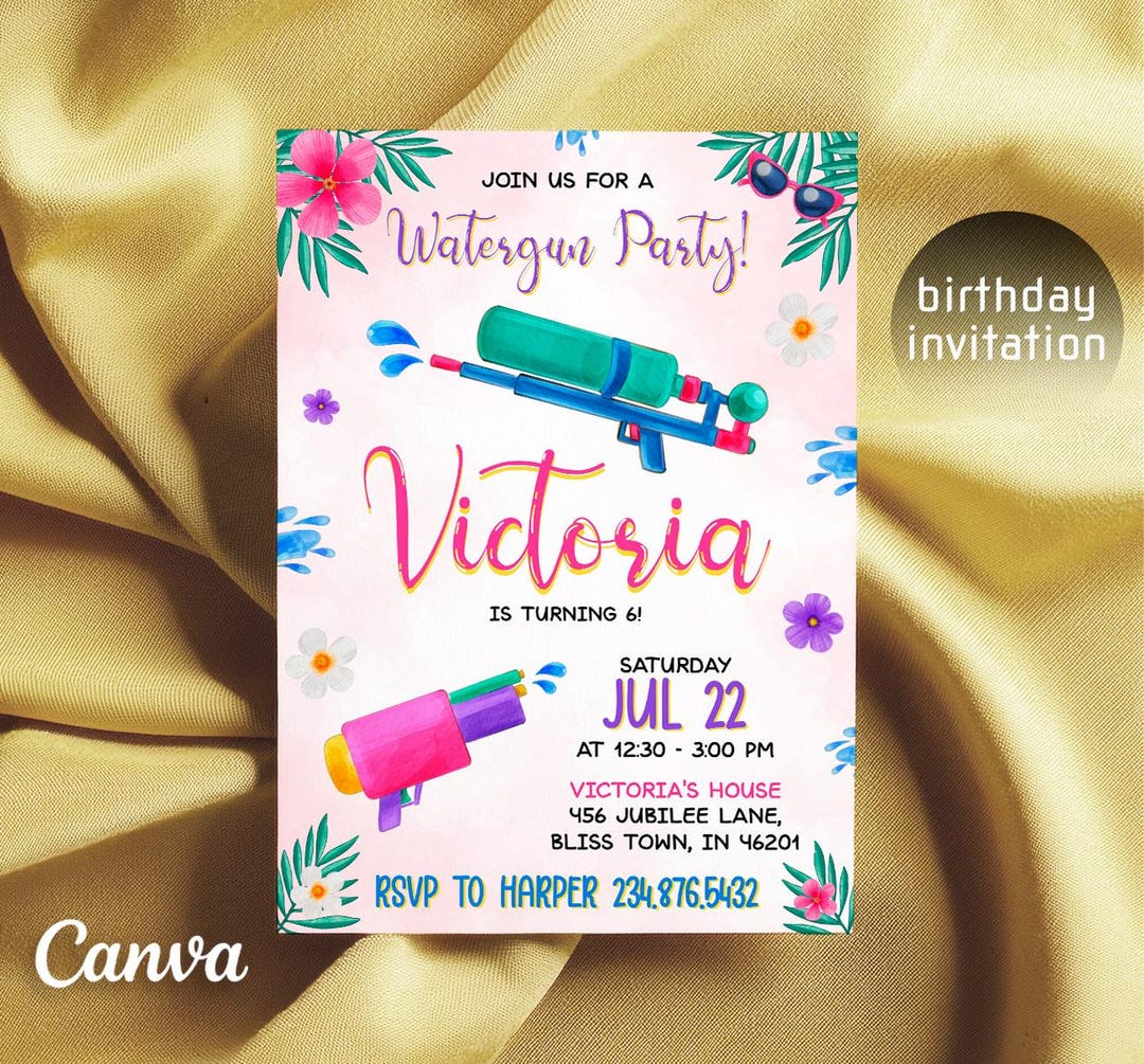 Water Gun Birthday Invitation, Backyard Splash Bash for Boys, Editable ...