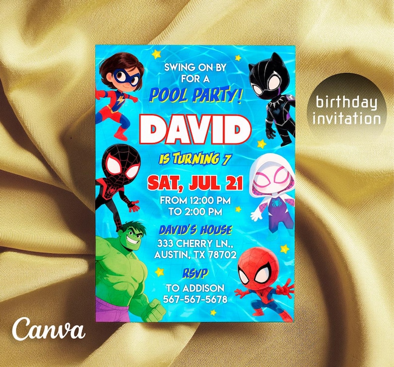 Spidey Pool Party Invitation, Editable Superhero Birthday Invite, Swim ...