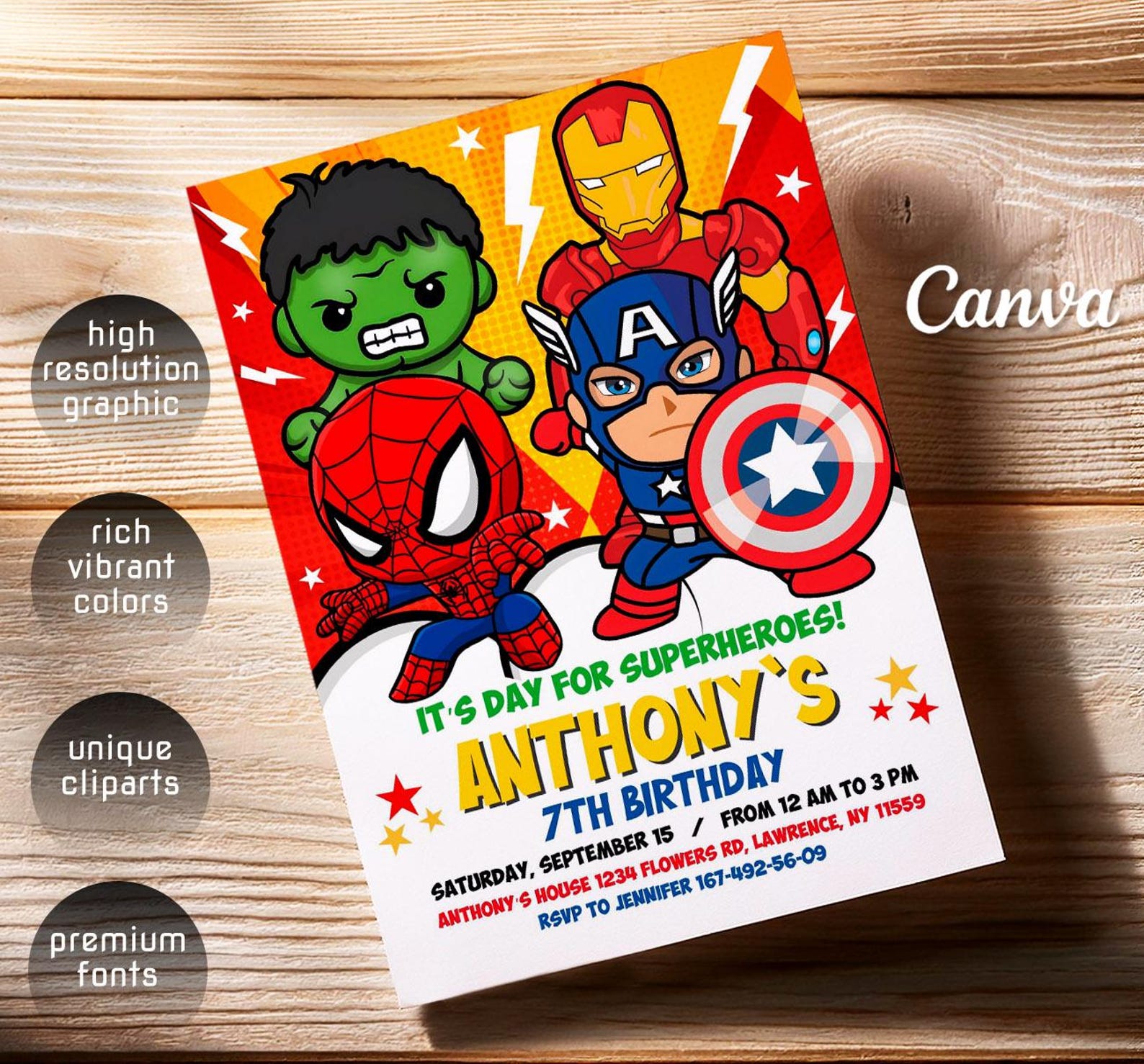 Printable Boy Birthday Invite, Super Hero Editable Party Invitation ...