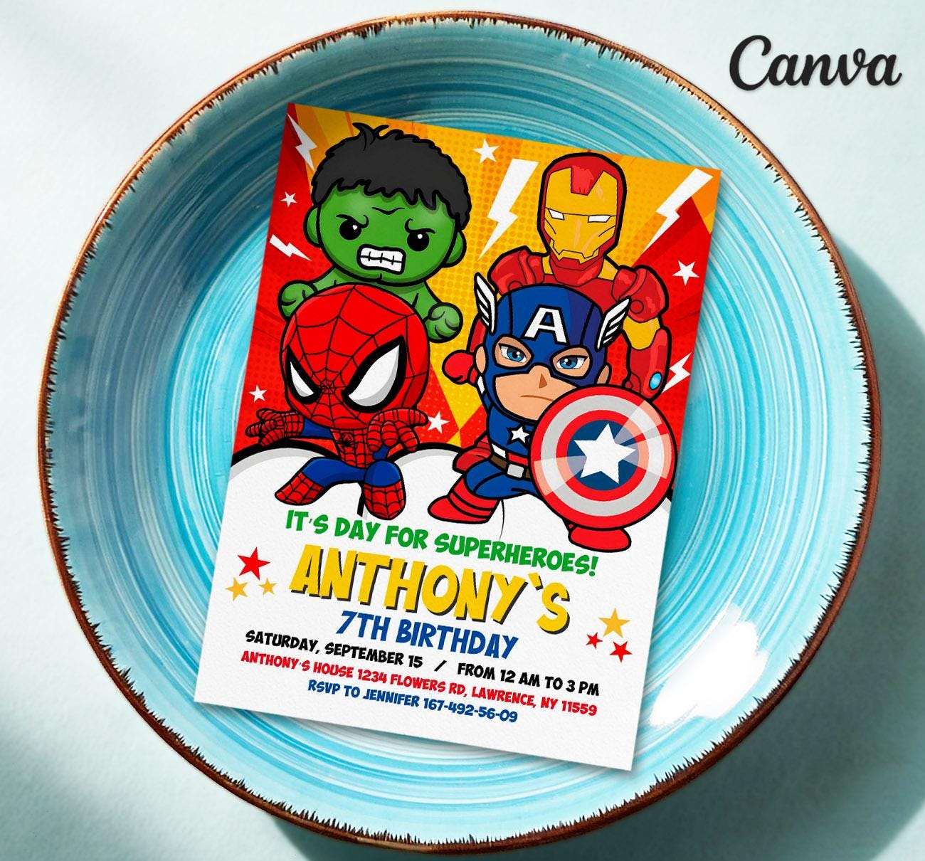 Printable Boy Birthday Invite, Super Hero Editable Party Invitation ...