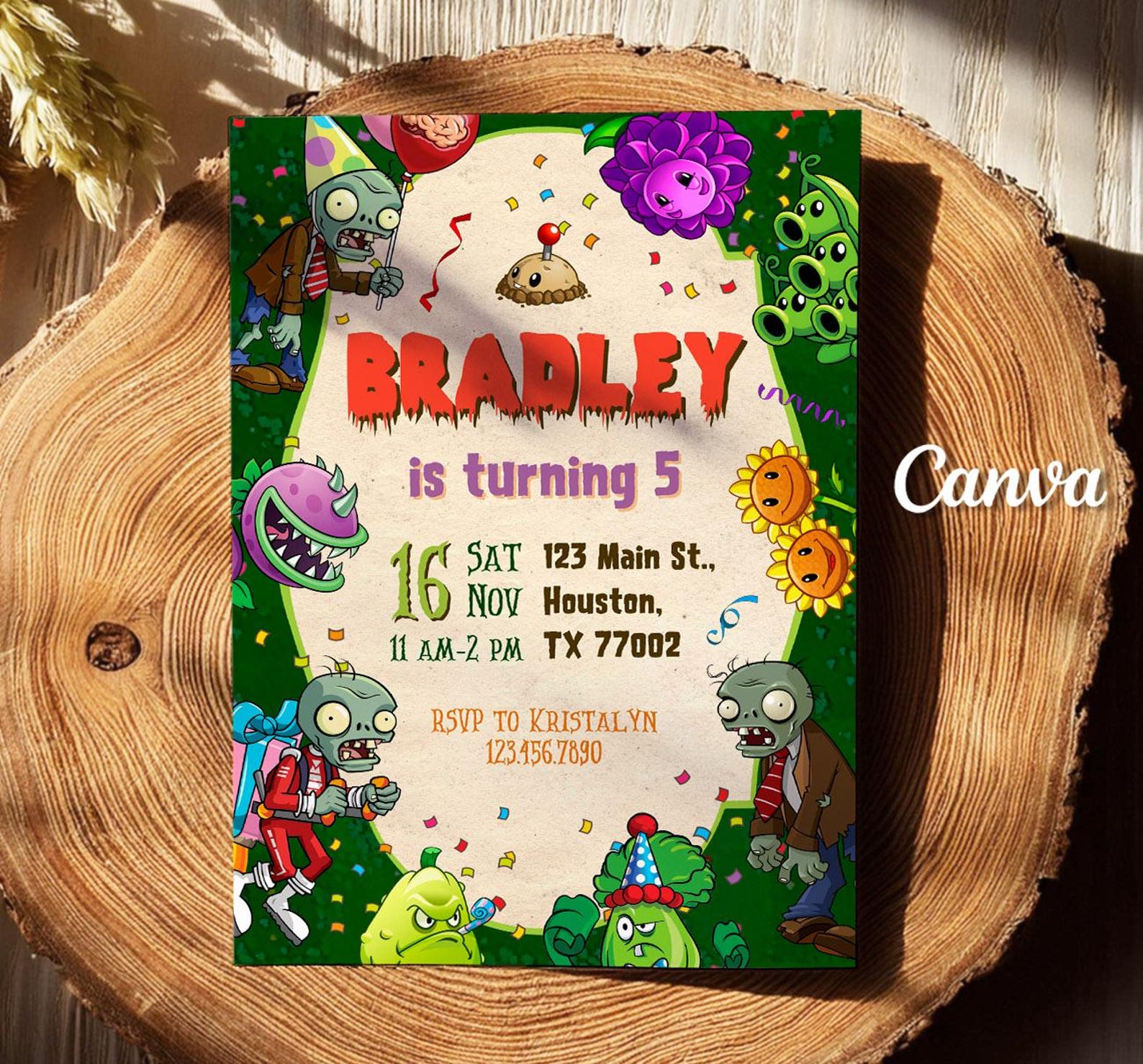 Plants Vs Zombies Birthday Invitation, Game Invite, Printable Editable ...