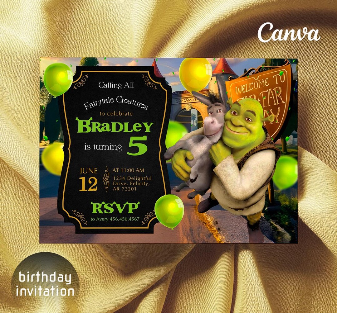 Shrek Birthday Invitation, Printable Shrek Invitation, Fiona Party ...
