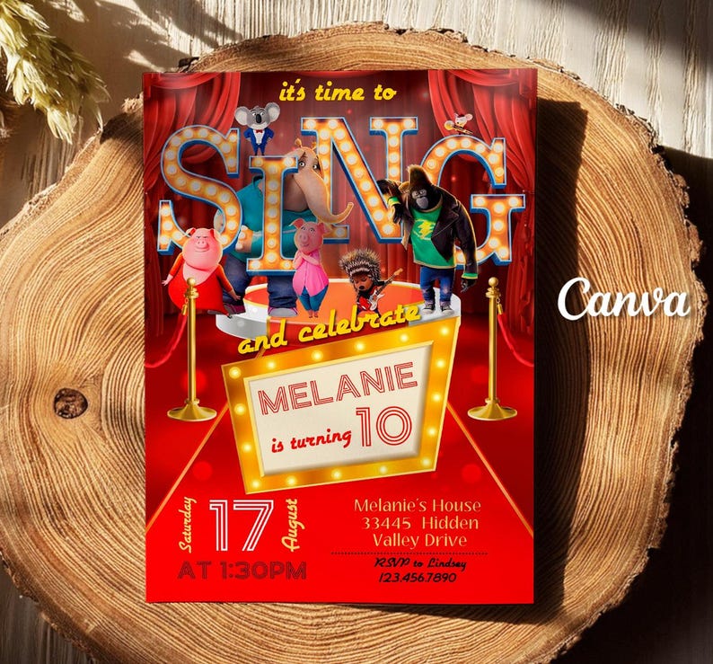 Editable Singer Invitation, Printable Sing 2 Birthday Invitation ...