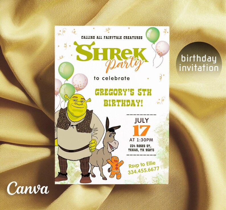 Shrek Birthday Invitation, Printable Shrek Invitation, Fiona Party ...