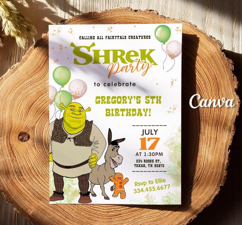 Shrek Birthday Invitation, Printable Shrek Invitation, Fiona Party ...