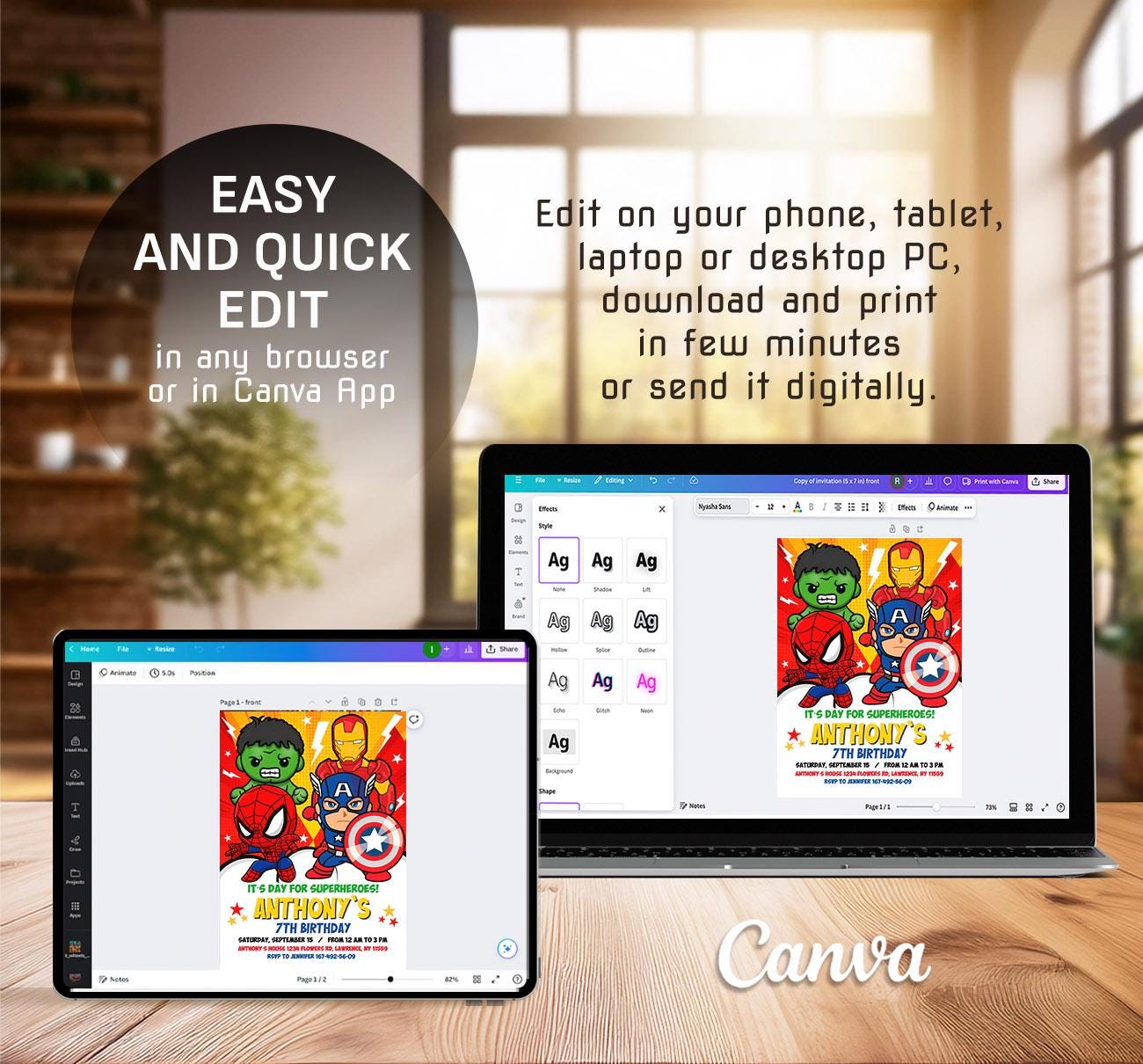 Printable Boy Birthday Invite, Super Hero Editable Party Invitation ...