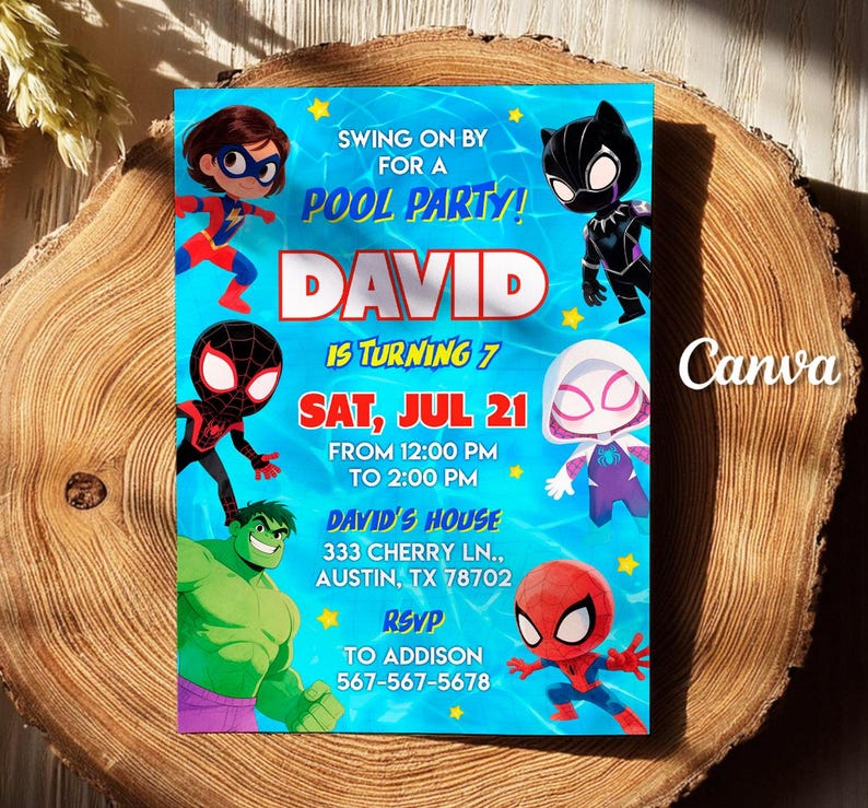Spidey Pool Party Invitation, Editable Superhero Birthday Invite, Swim ...