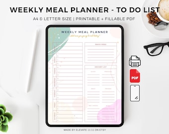 Printable Weekly Meal Planner Landscape, Food Diary, Meal Tracker, Food ...