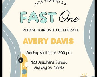 FAST ONE Party Invitation Printable Template Instant Download Editable ...