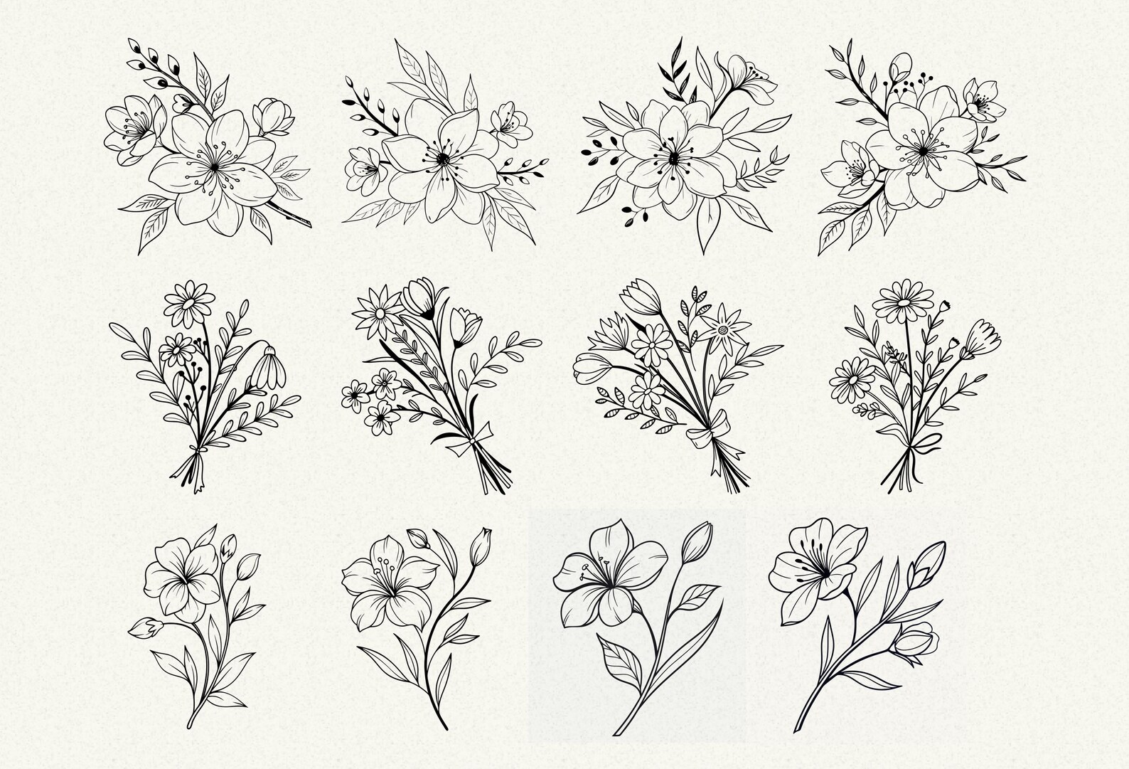 Botanical Line Art Clipart | Floral Vector Graphics (commercial Use) - Etsy