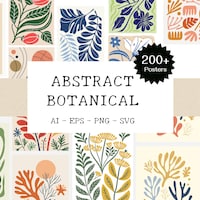 Abstract Botanical Print Set, Olive Green, Boho Gallery Wall (digital ...