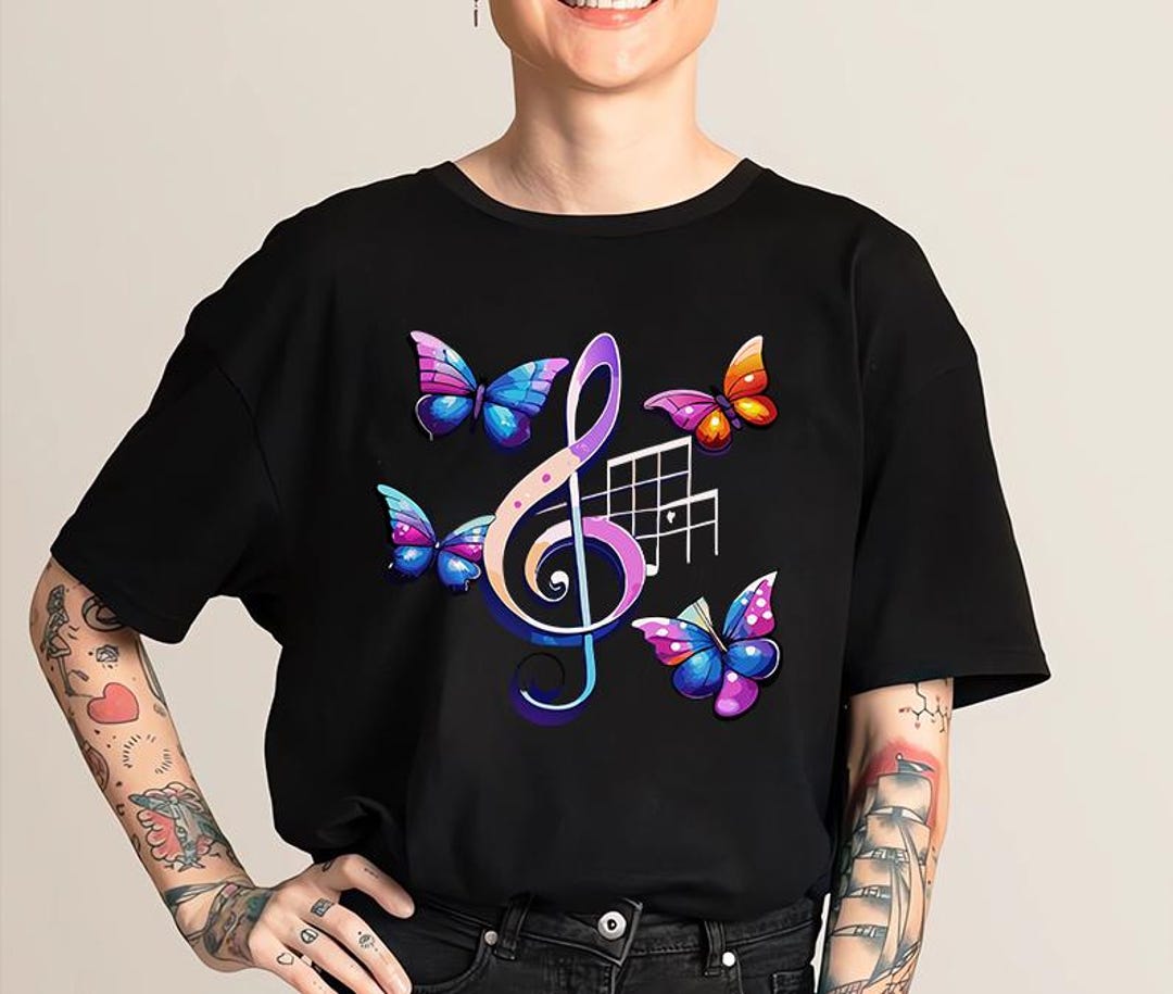 Musical Notes | Glitter Butterflies Sublimation Design | Colorful T ...